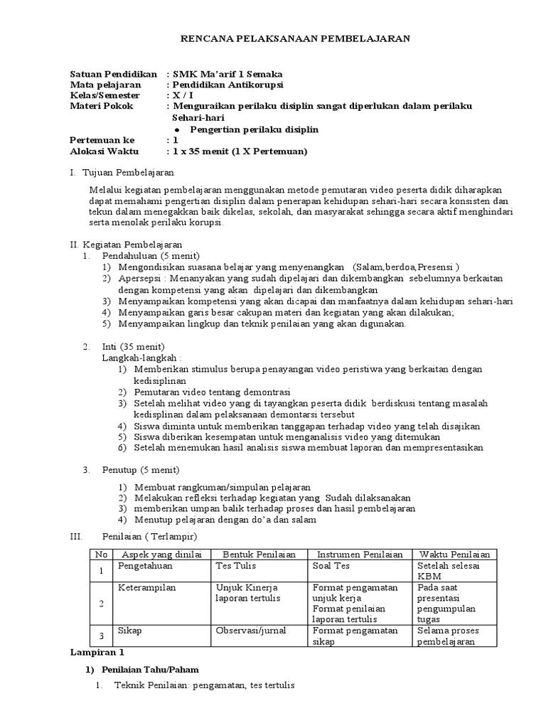 RPP Disiplin X | PDF | Karier & Perkembangan | Seni