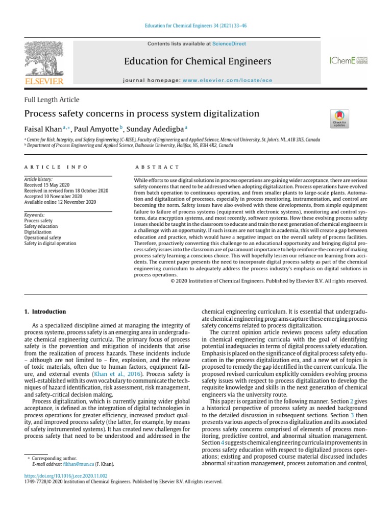 Education For Chemical Engineers: Faisal Khan, Paul Amyotte, Sunday ...