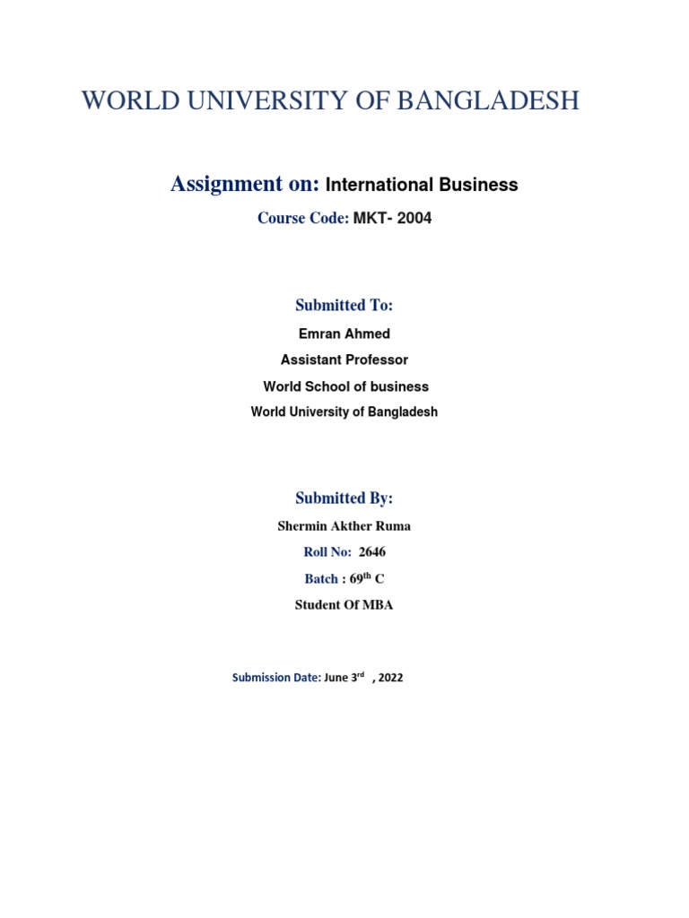International Business Assignment 1 | PDF | Globalization | Global Health