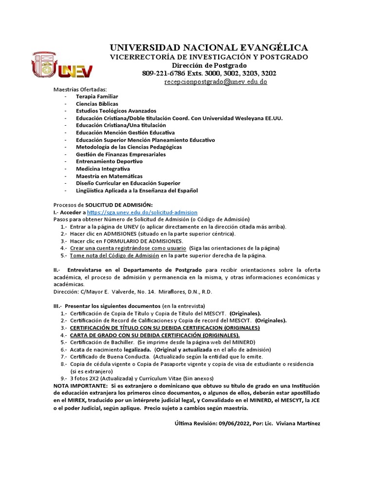 Informaciones Generales para Inscripcion de Maestrias, 2022 | PDF