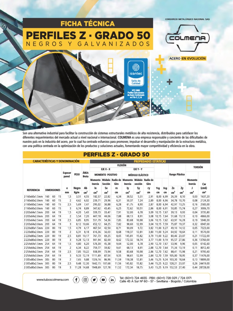 Perfiles Z 50 Ficha Tecnica Tubos Colmena | PDF | Ingeniería mecánica | Sectores Economicos
