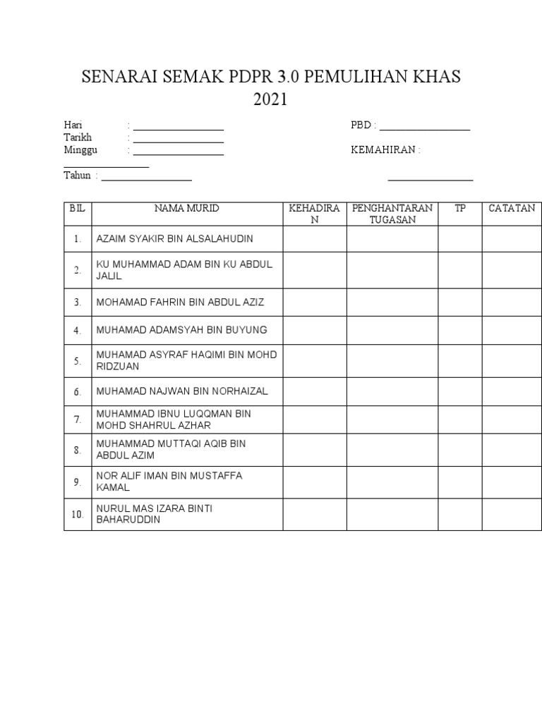 Senarai Semak PDPR 3.0 | PDF