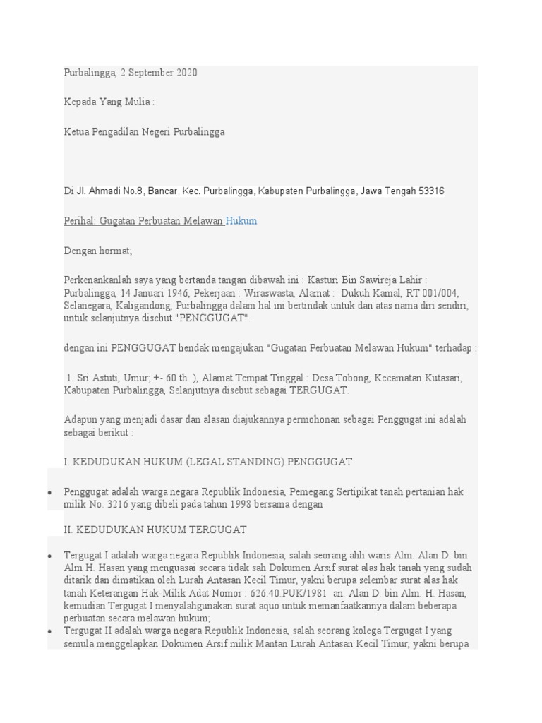 Contoh Gugatan Perdata PMH | PDF