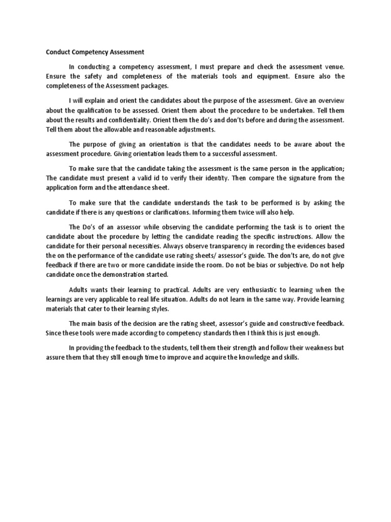 Conduct Competency Assessment Written Test Answer | PDF | Career & Growth