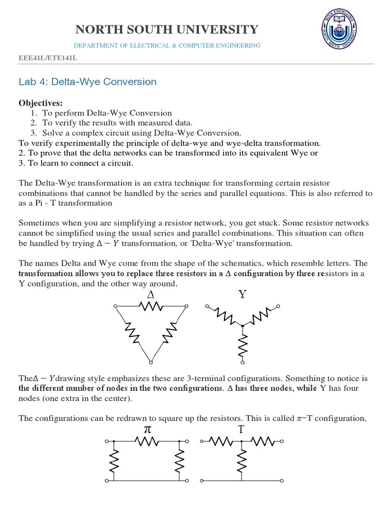 North South University: Lab 4: Delta-Wye Conversion | PDF | Electrical ...