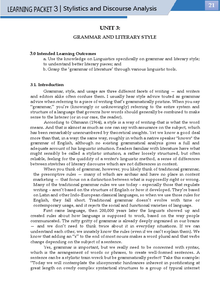 LP 3 Stylistics and Discourse | PDF | Grammar | Syntax