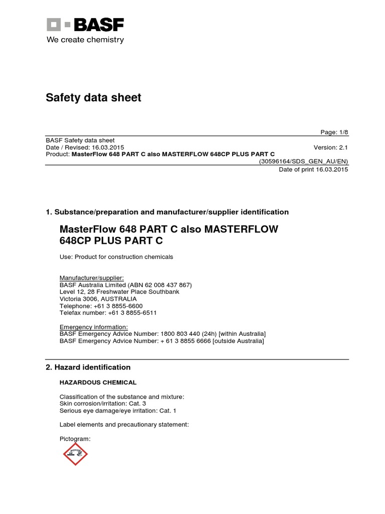 BASF-MasterFlow-648-PART-C-SDS | PDF | Toxicity | Water