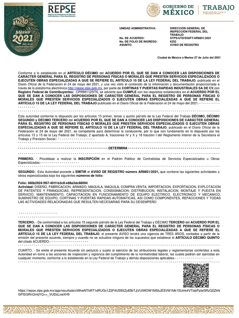 Aviso de Registro STPS REPSE 2021 | PDF | Justicia | Crimen y violencia