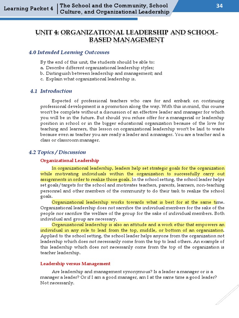 Unit 4: Organizational Leadership and School-Based Management ...