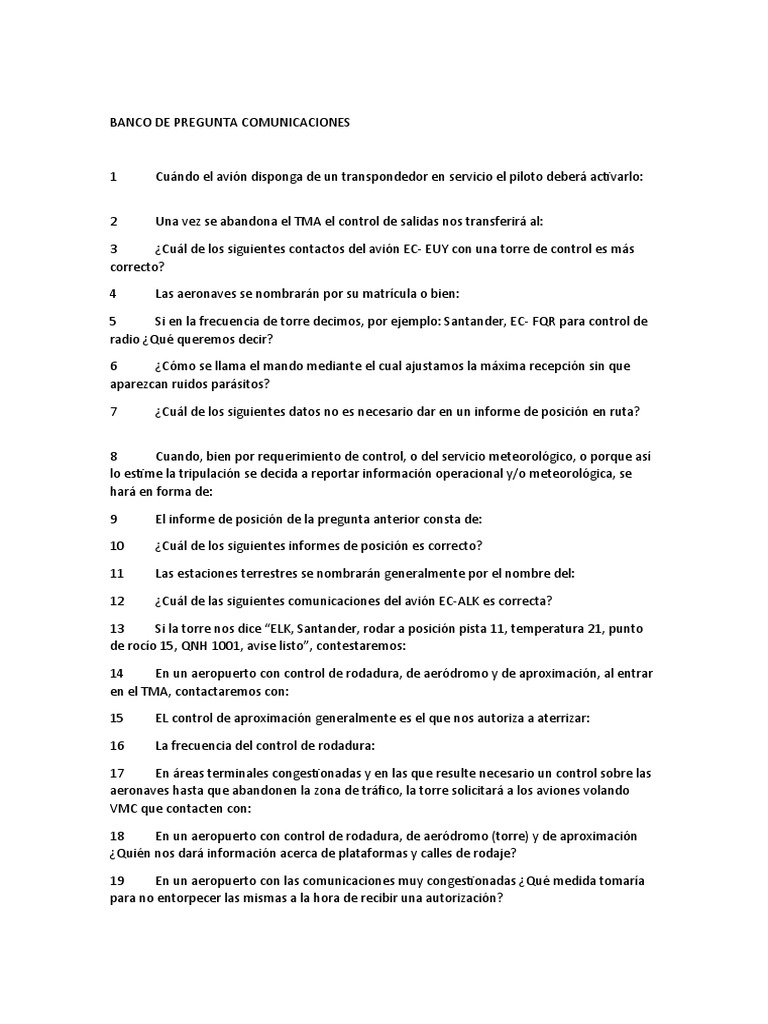 Banco de Pregunta Comunicaciones Aerea | PDF | Aeropuerto | Control de tráfico aéreo
