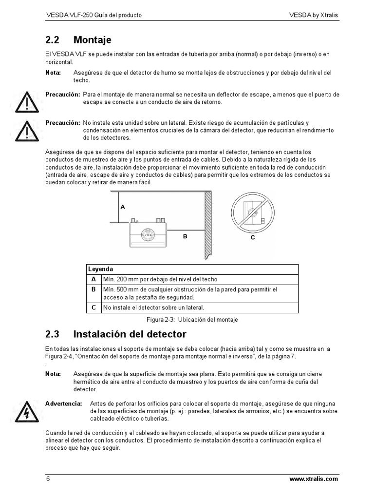Guía de instalación del detector de humo VESDA VLF-250: consideraciones de montaje y orientación ...