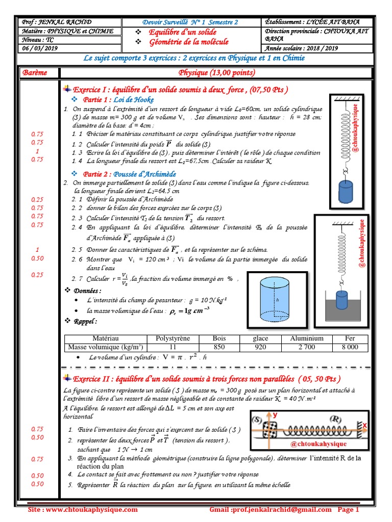 Le Sujet Comporte 3 Exercices: 2 Exercices en Physique Et 1 en Chimie | PDF | Liaison covalente ...