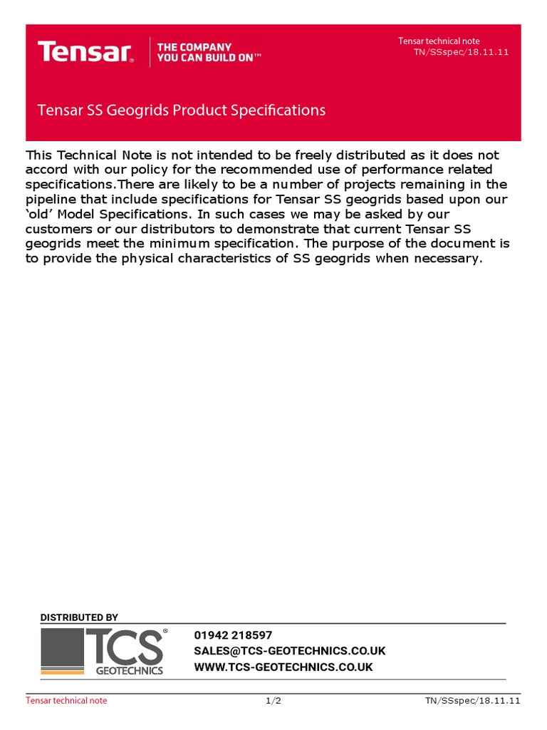 Tensar SS Geogrids Specifications Guide | PDF | Materials | Chemistry