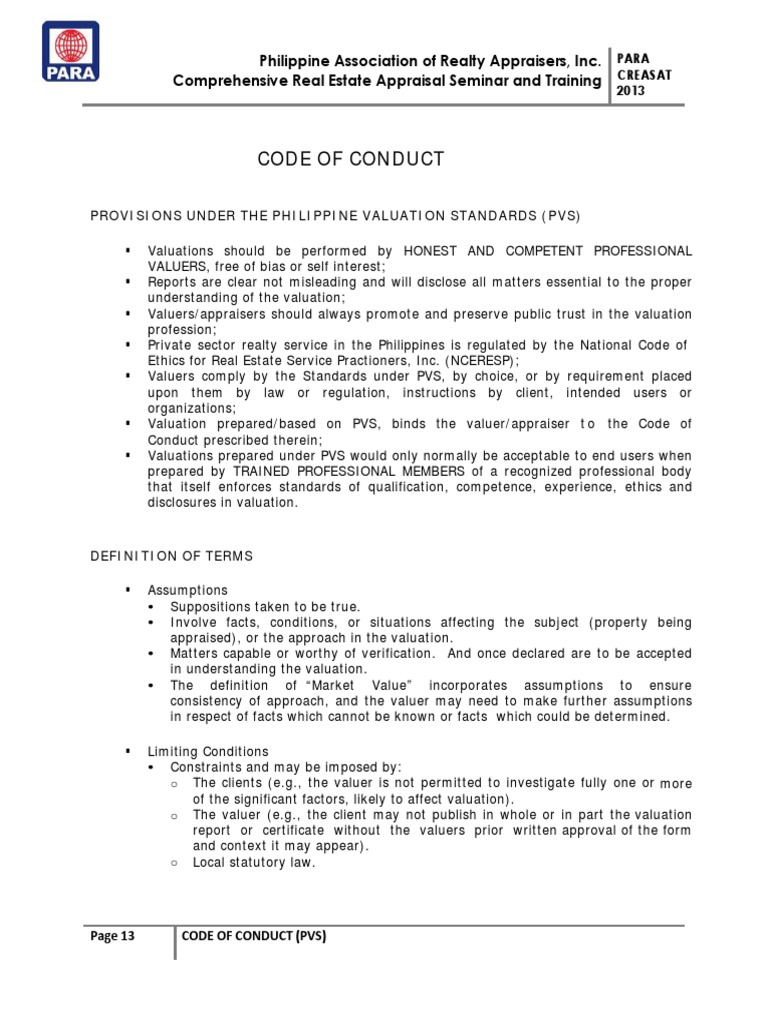 Code of Conduct | PDF | Real Estate Appraisal | Justice