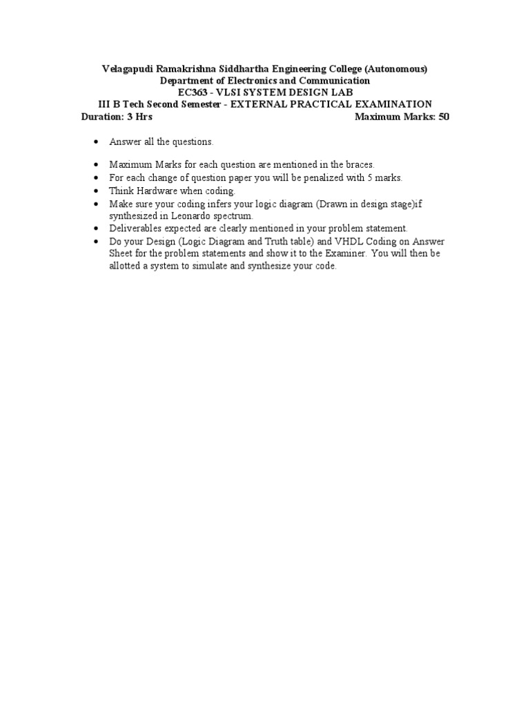 Vlsi Lab Questions | PDF | Vhdl | Digital Electronics