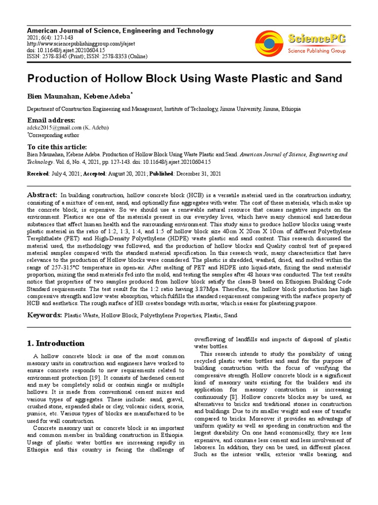 Hollow Blocks from Plastic Waste in Ethiopia | PDF | Recycling | Plastic