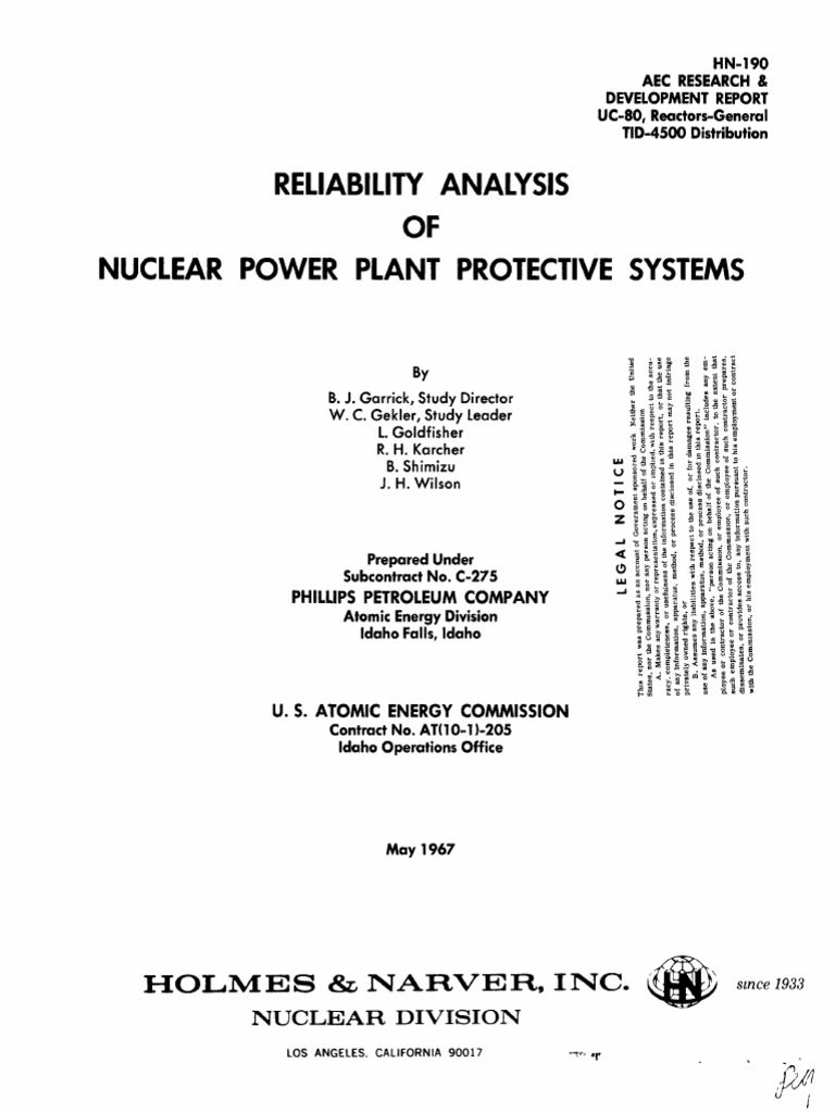 Reliability Analysis OF Nuclear Power Plant Protective Systems | PDF ...