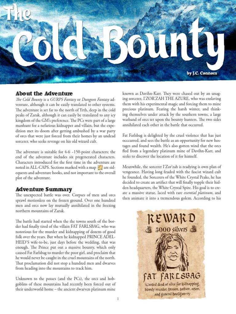 About The Adventure: The Cold Bounty Is A GURPS Fantasy or Dungeon ...