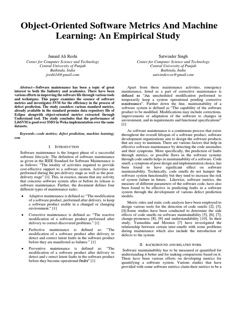 Learning: An Empirical Study: Object-Oriented Software Metrics and ...
