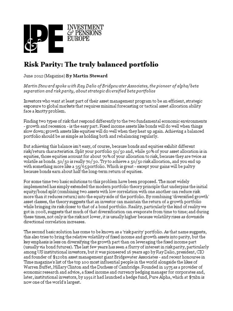 Risk Parity The Truly Balanced Portfolio Magazine Ipe Ray Dalio Download Free Pdf