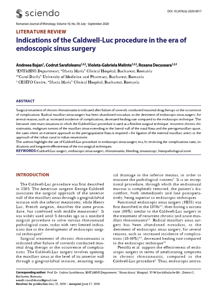 Indications of The Caldwell-Luc Procedure in The e | PDF | Surgery ...