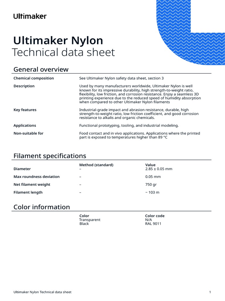 Ultimaker Nylon Technical Data Sheet | PDF | Yield (Engineering ...