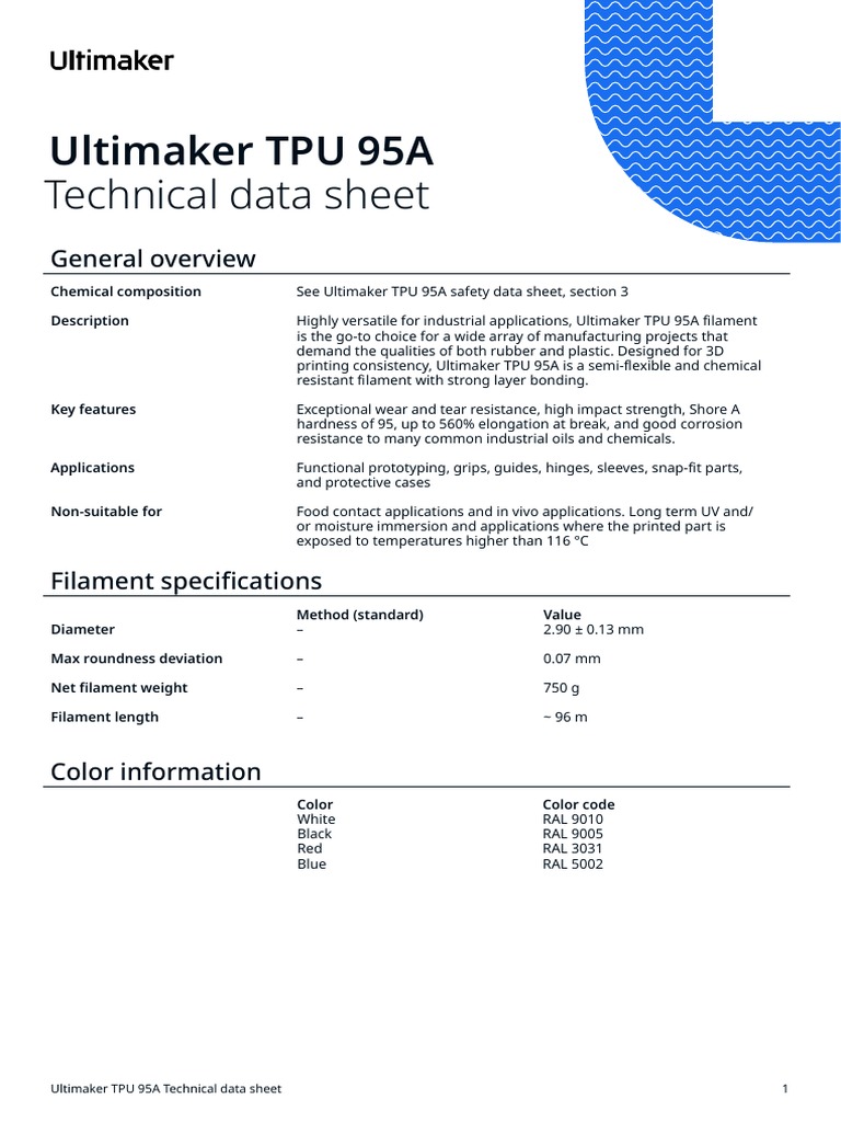Ultimaker TPU 95A: Technical Data Sheet | PDF | Yield (Engineering ...