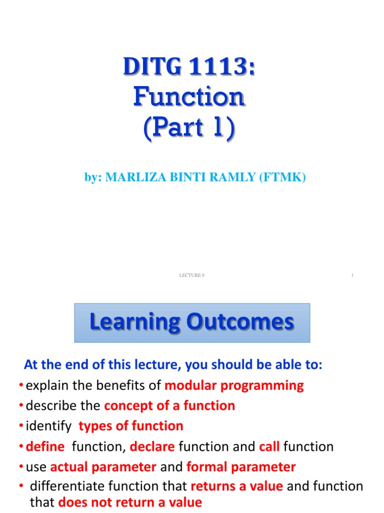DITG 1113:: Function (Part 1) | PDF | Subroutine | Scope (Computer Science)