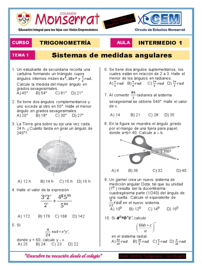32 Cem Int 1-Trigon-Pract-Sem 1 | PDF | Ángulo | Trigonometría