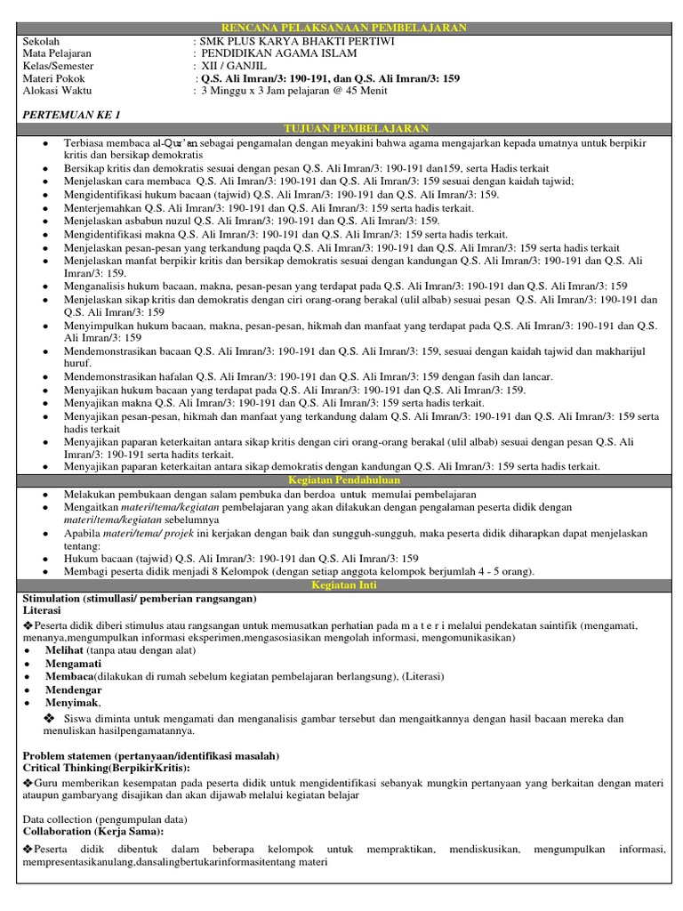 RPP Pai Kelas Xii TP 2022-2023 | PDF