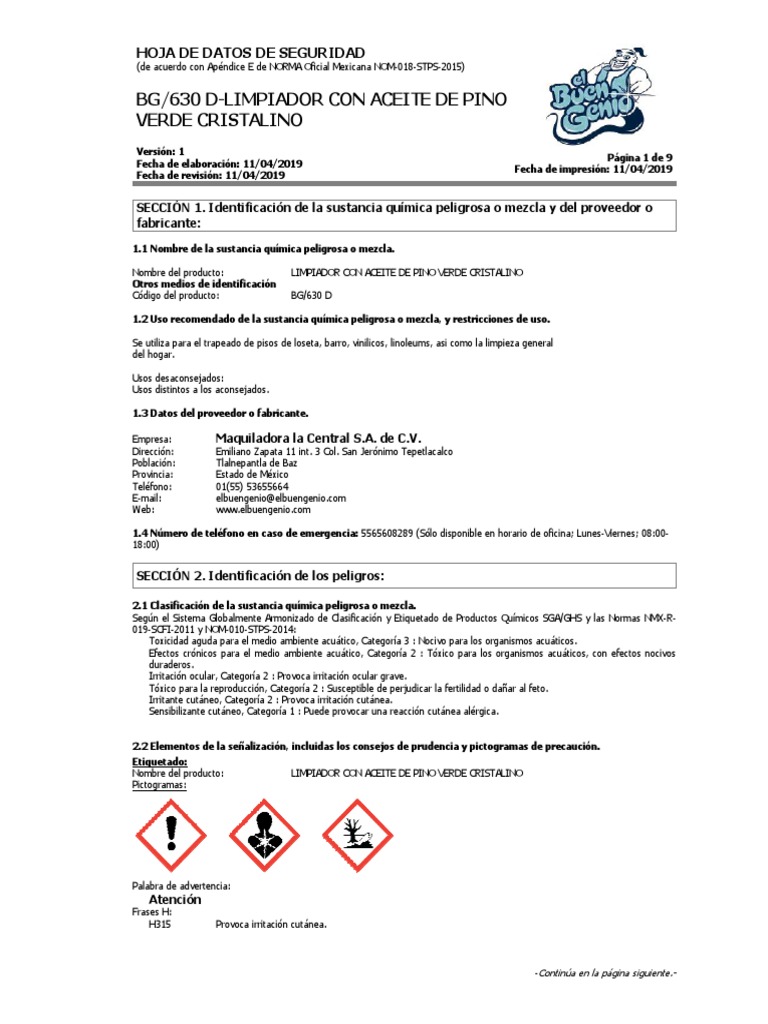 Hds-Concentrado de Pino Verde Cristalino | PDF | Química | Ciencias fisicas
