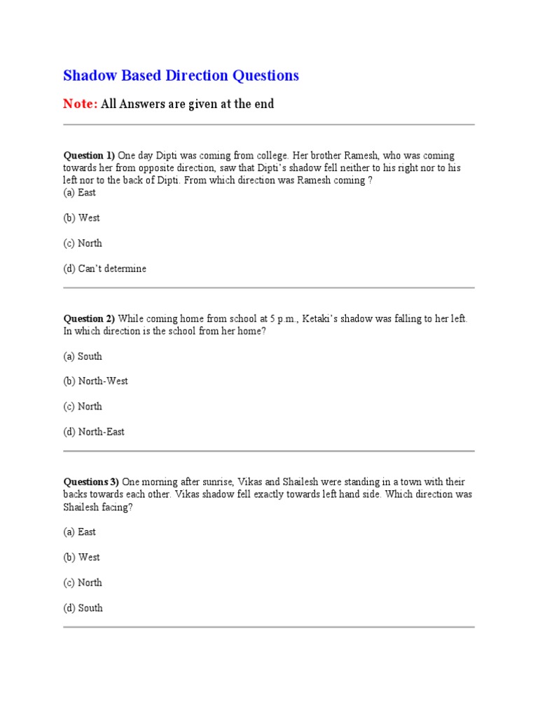 Determining Direction Through Shadow Analysis: A Study Guide for ...