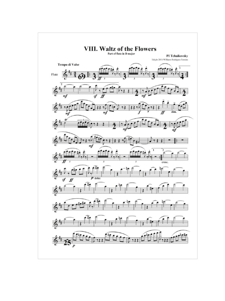 Partitura Valsa Das Flores para Flauta Transversal - Por Williams ...