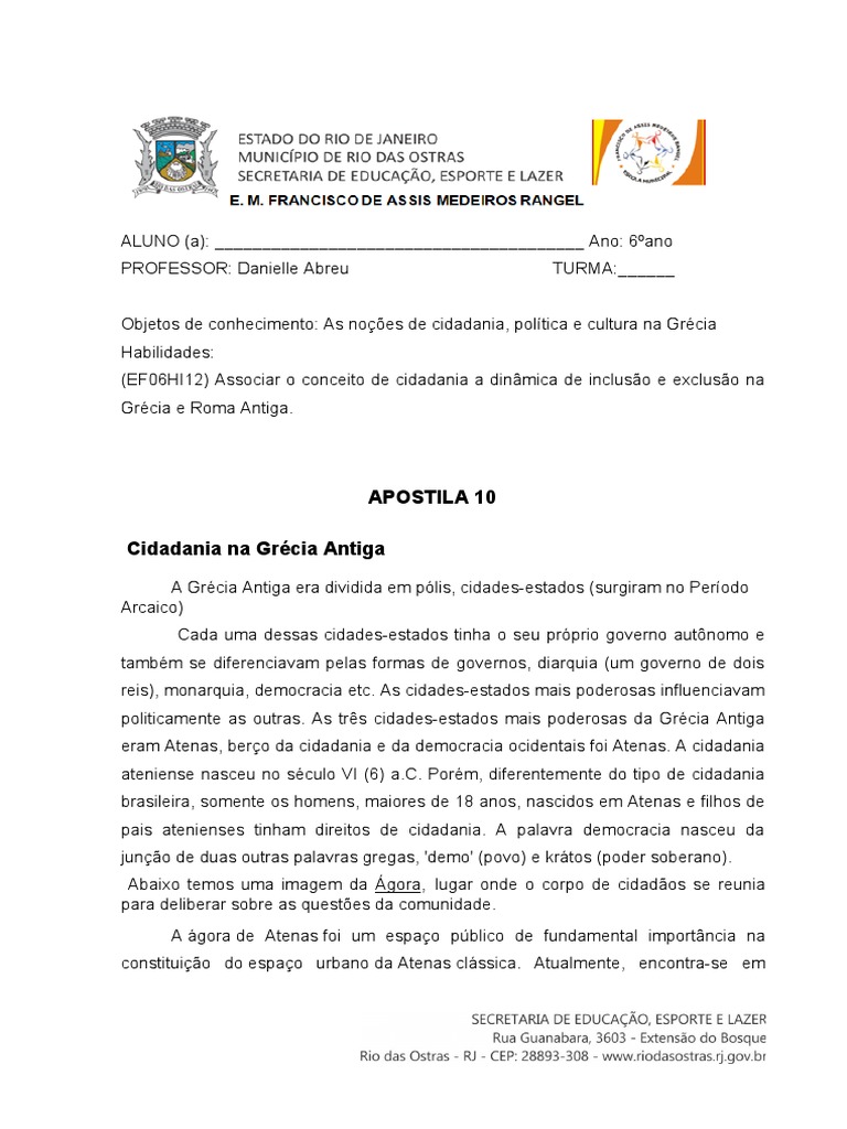 História Apostila 10 Adaptada 6º Ano | PDF | Grécia Antiga | Atenas