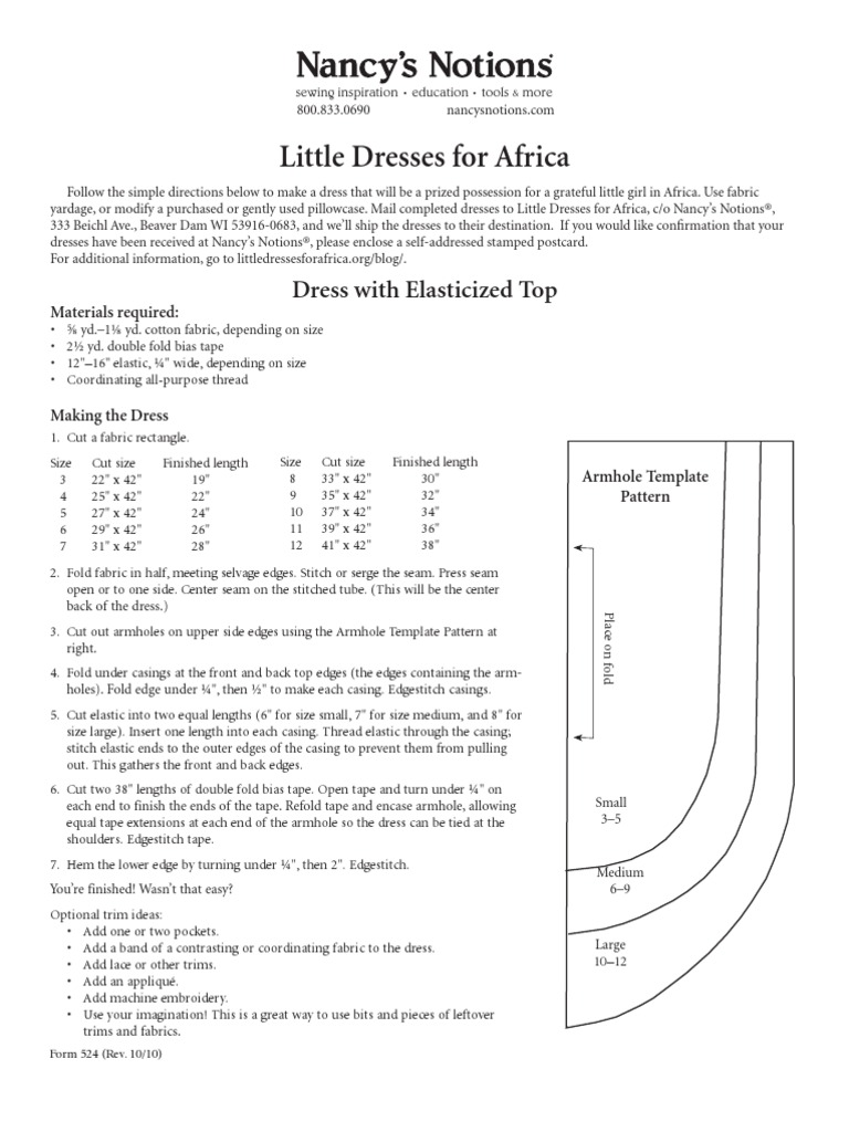 Little Dresses For Africa Pattern | PDF