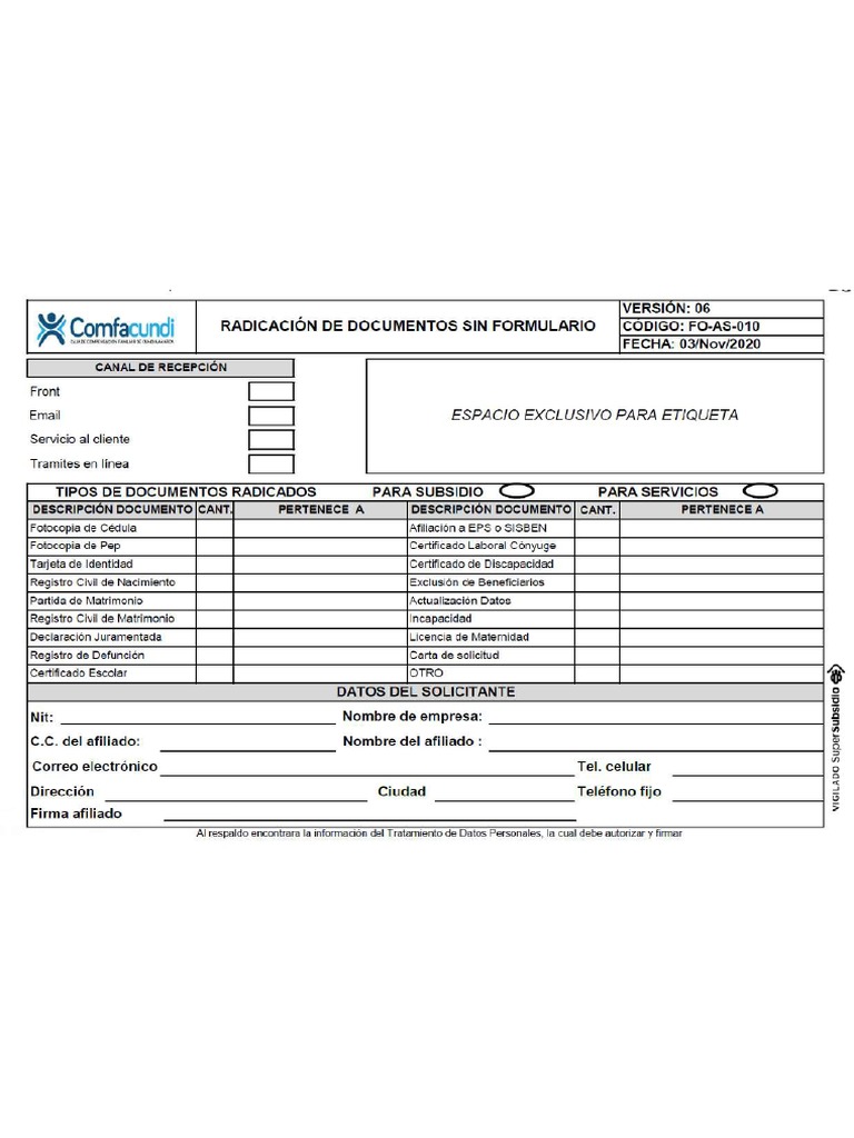 Radicacion Documentos Comfacundi | PDF