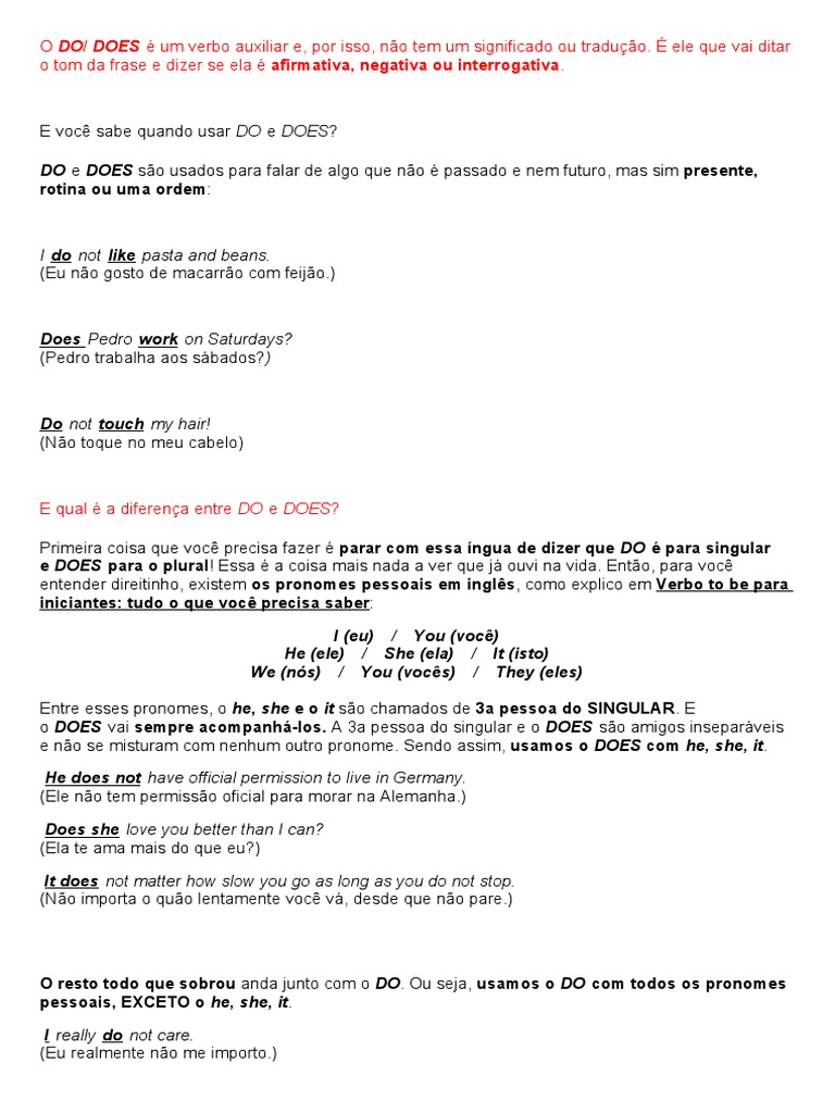 Exercícios sobre Do e Does | PDF | Linguística