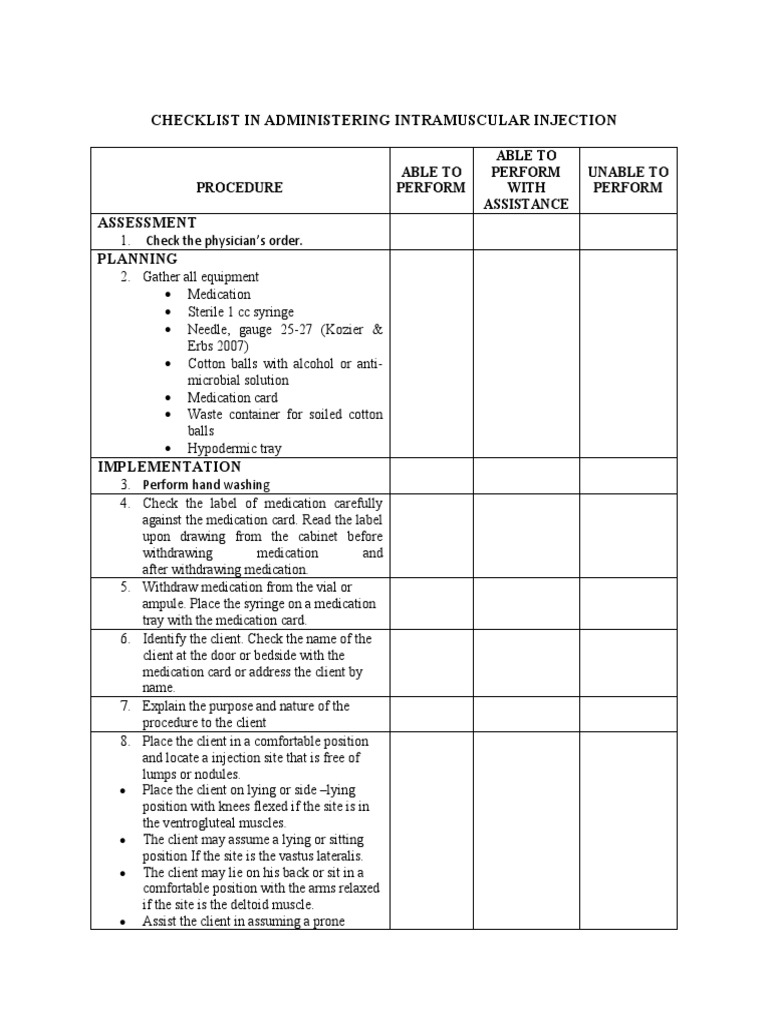 ADMINISTERING INTRAMUSCULAR INJECTION | PDF | Injection (Medicine ...
