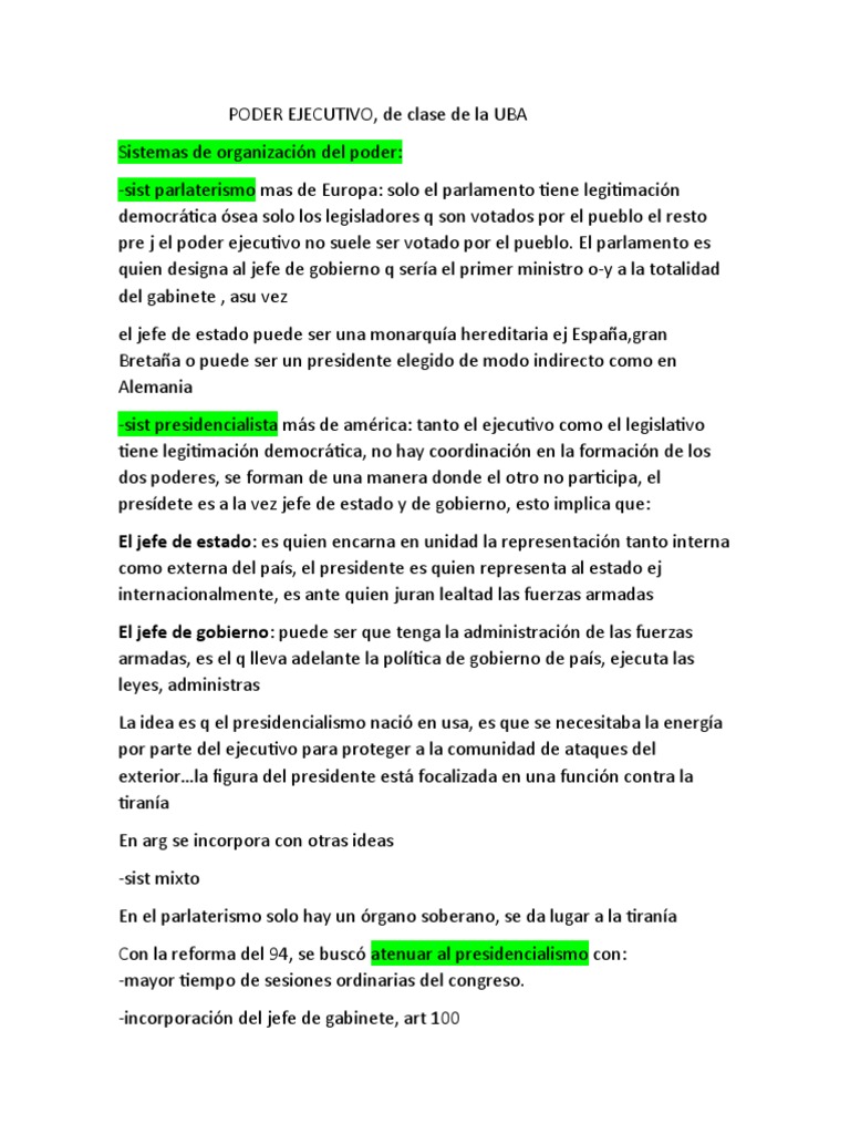 PODER EJECUTIVO Toma de Notas Uba | PDF | Legislador | Estado (política)