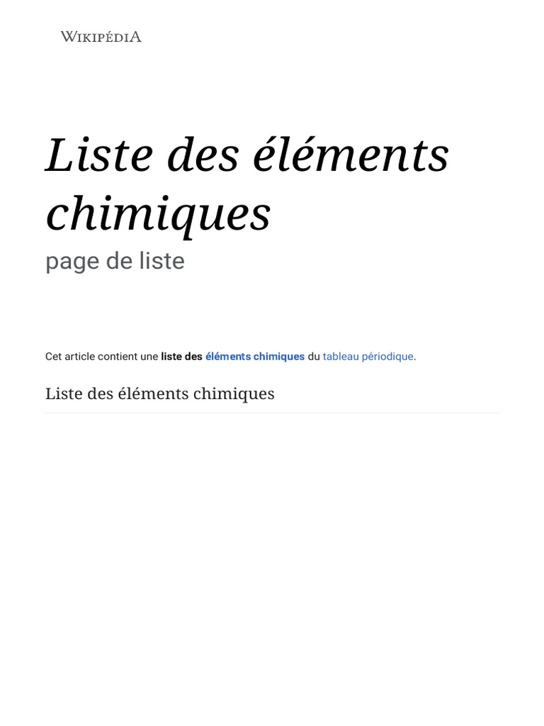 Liste Des Éléments Chimiques - Wikipédia | PDF | Éléments chimiques ...