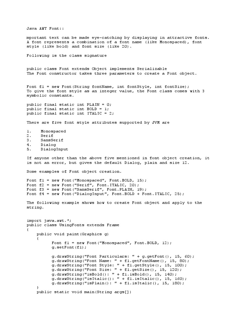 Awt Pdf Class Computer Programming Typefaces