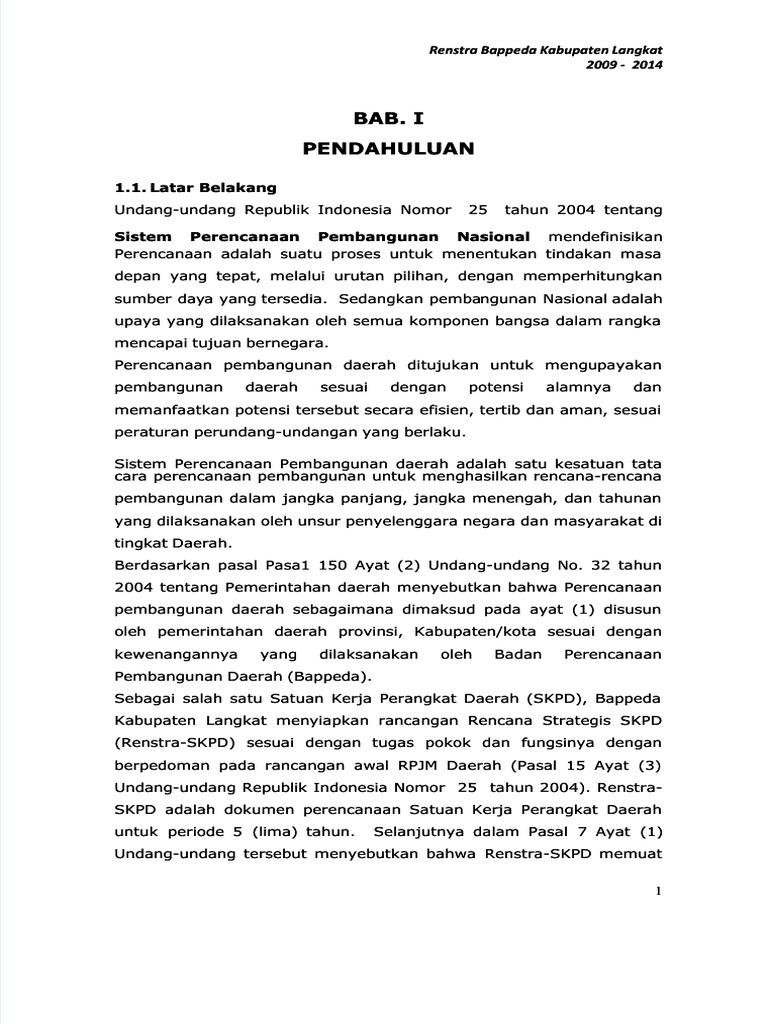 Renstra Bappeda Langkat 2009-2014 | PDF