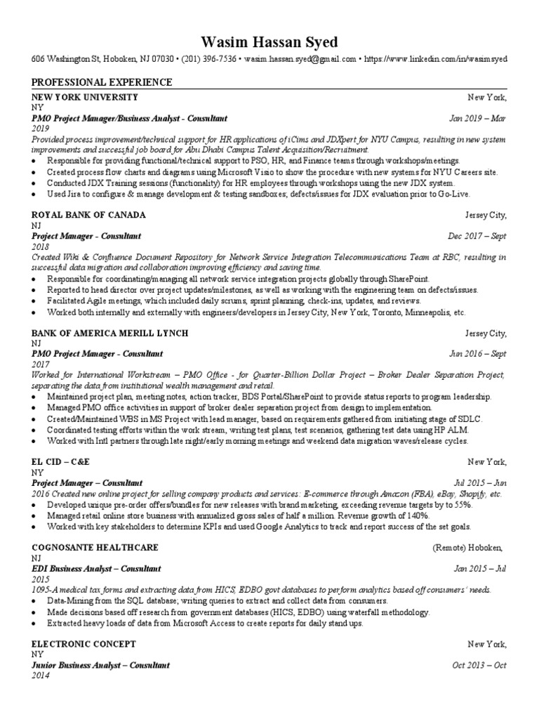 Wasim_Syed_Resume_2020 | PDF | Databases | Analytics