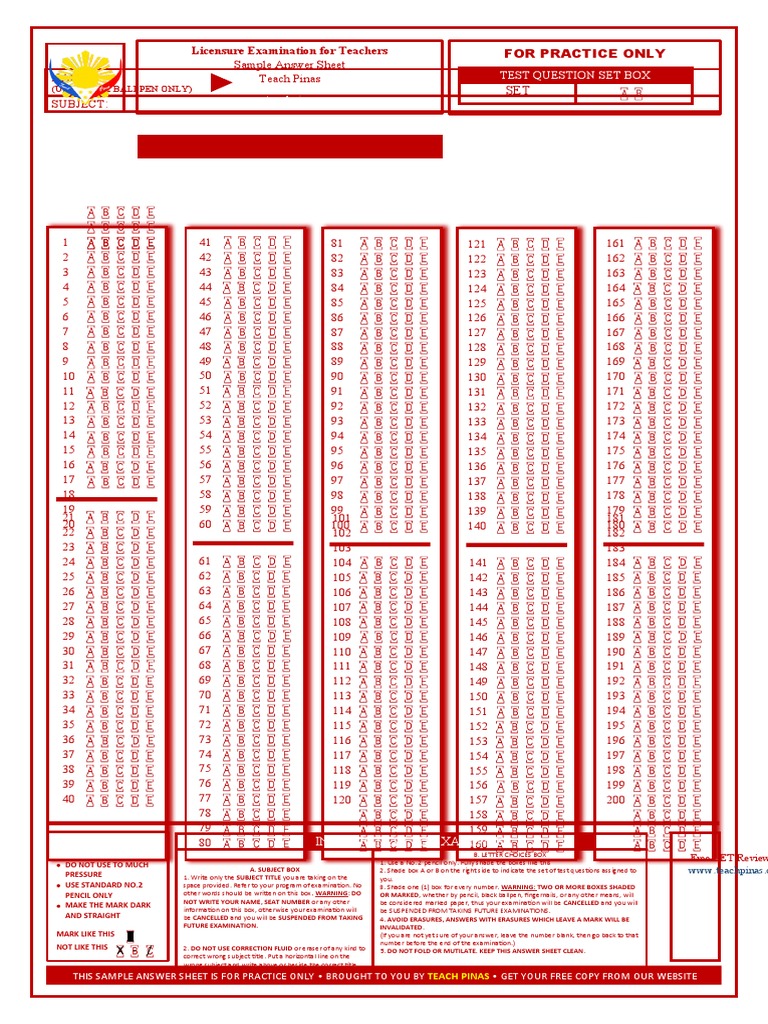 LET Answer Sheet V1.0 | PDF | Test (Assessment) | Computing