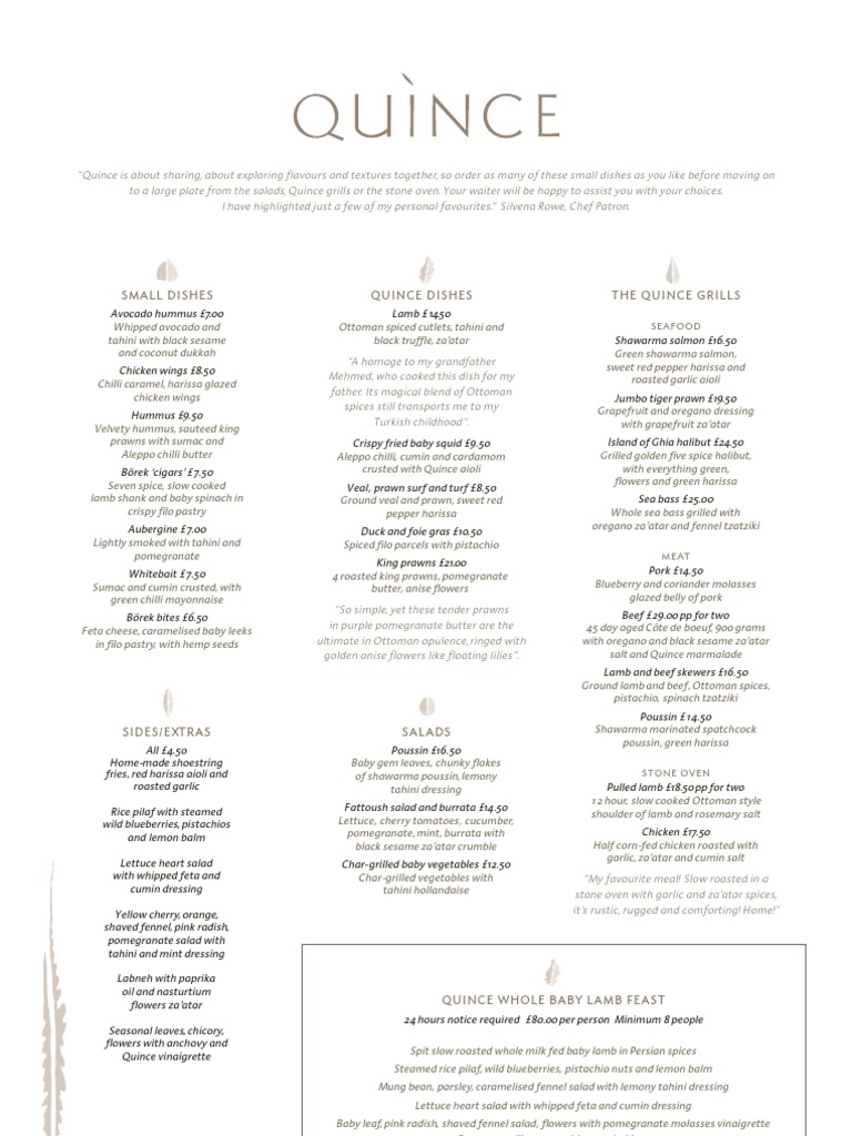 Quince A La Carte Menu | PDF | Salad | Middle Eastern Cuisine