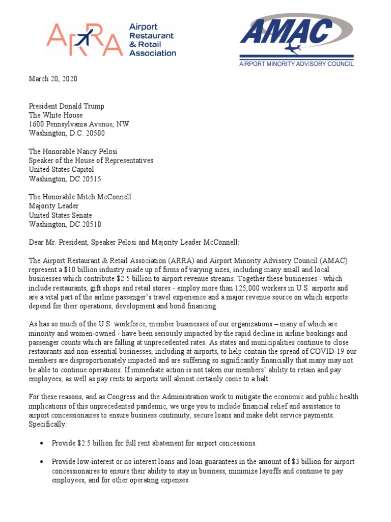 AMAC and ARRA Joint Letter 32120 | PDF | Airport | The United States