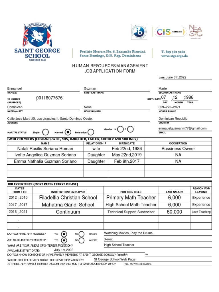 SGS Job Application Form 2022-2023 | PDF