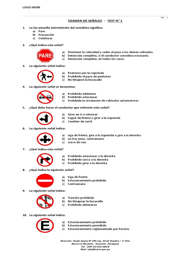 Examen Teórico De Señales De Tránsito Pdf Transporte Transporte