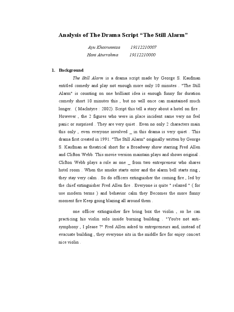 Analysis of The Drama Script The Still Alarm | PDF