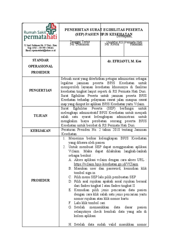 Prosedur Penerbitan SEP BPJS Kesehatan | PDF